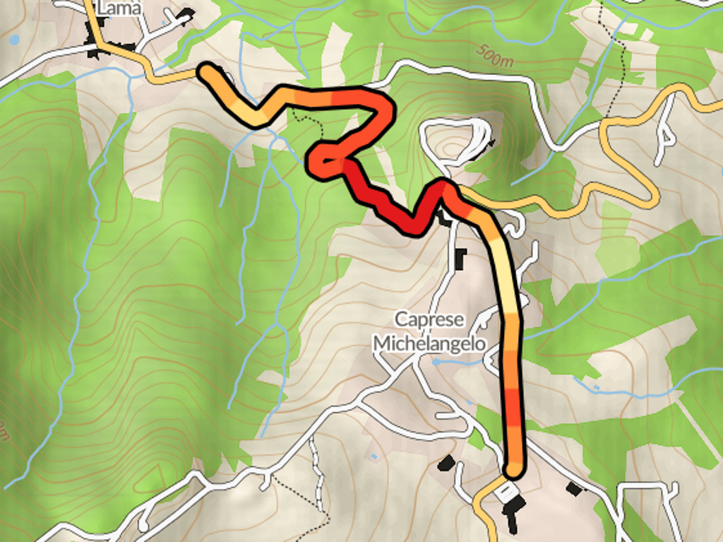 Salita di Caprese Michelangelo desde Lama - Perfil del ascenso