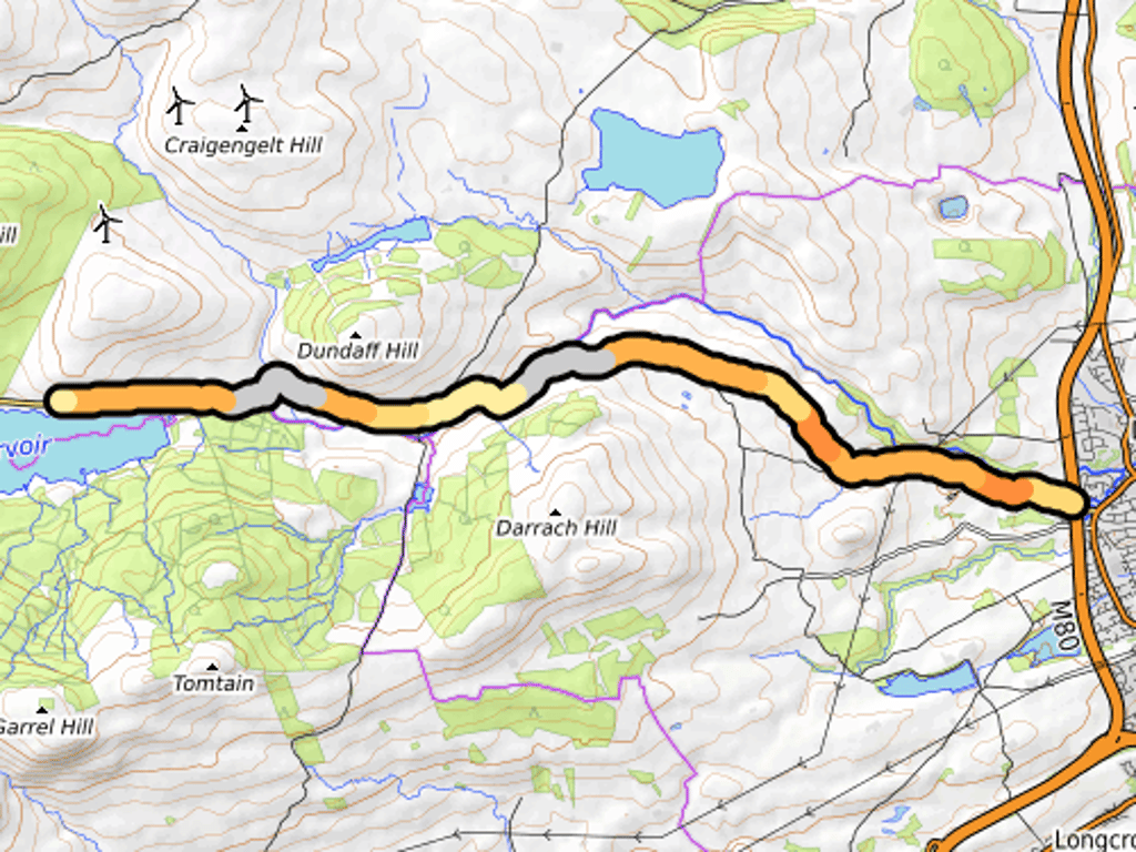 Carron Valley vanuit Denny - Profiel van de beklimming
