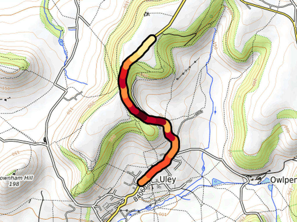 Crawley Hill depuis Uley - Profil de l'ascension