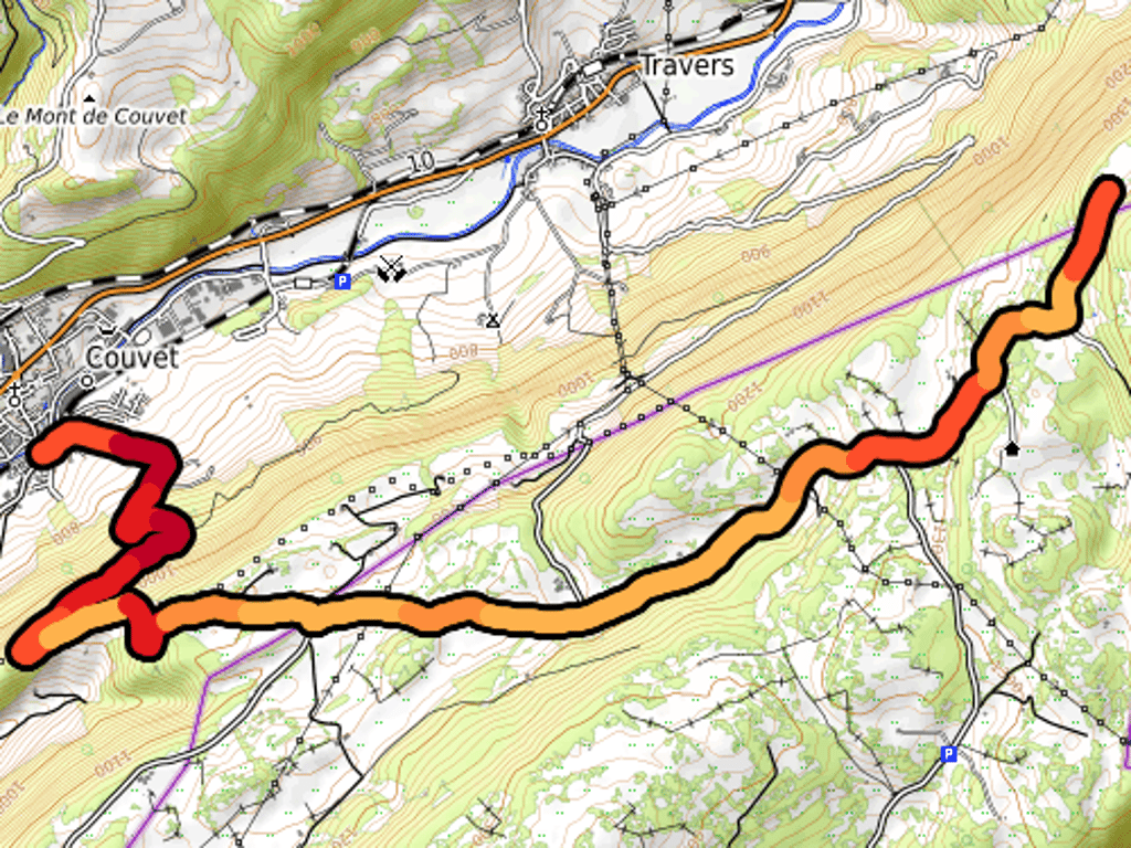 Creux-du-Van vanuit Couvet - Profiel van de beklimming
