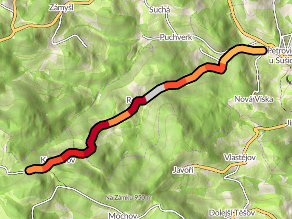Kochánovský vrch desde Petrovice u Sušice - Perfil del ascenso