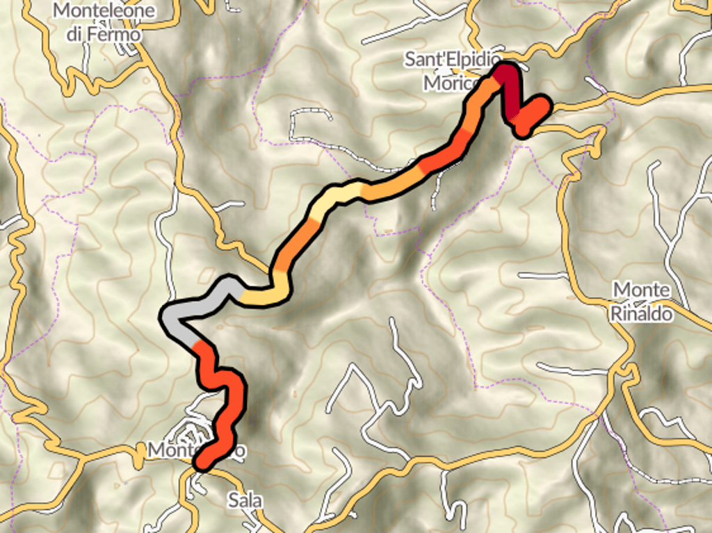 Montelparo desde Val d'Indaco - Perfil del ascenso