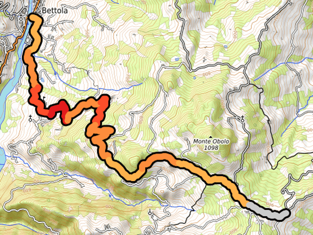 Passo dei Guselli from Bettoia via Caminata - Profile of the ascent
