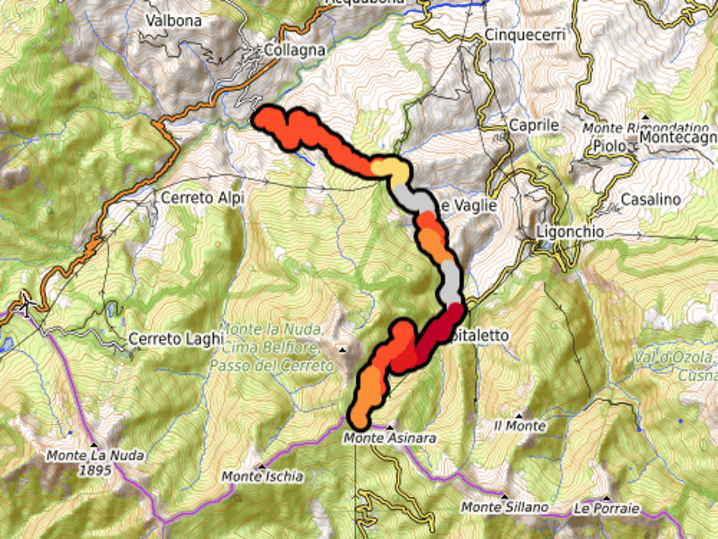 Passo di Pradarena z Collagna - Profil podjazdu
