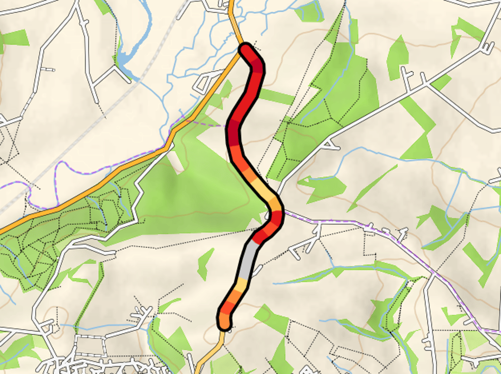 Stoke Hill Road from Stoke Canon - Profile of the ascent