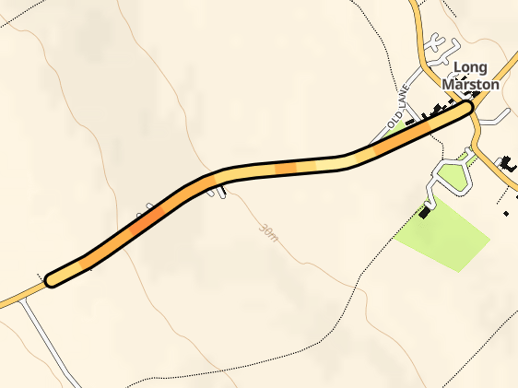 Wetherby Road da Long Marston - Profilo della salita